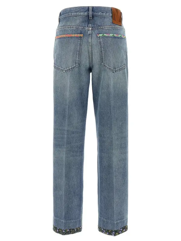 Valentino Garavani Floral Trimmed Denim Jeans - Blue