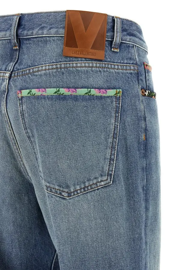 Valentino Garavani Floral Trimmed Denim Jeans - Blue