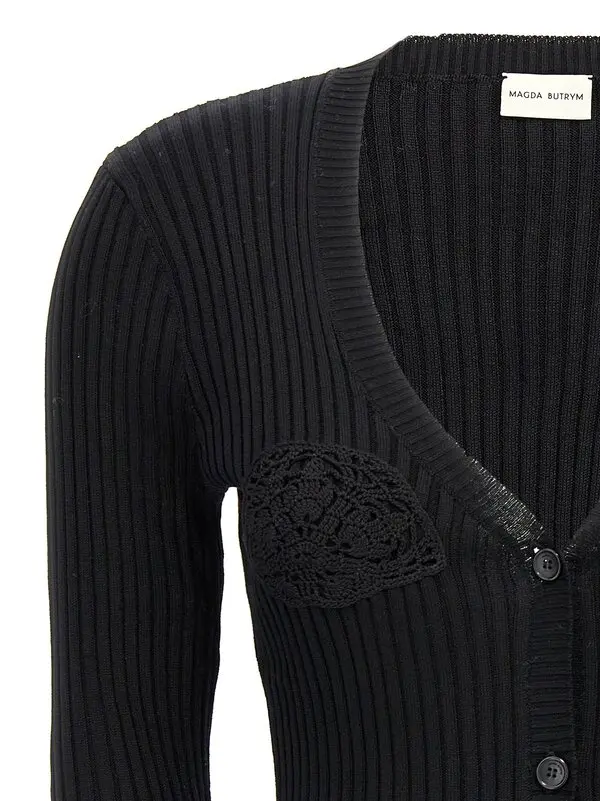 Magda Butrym Ribbed Cotton Cardigan With Macramé Detail