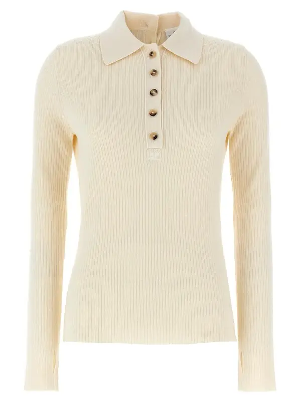 COURREGES Ribbed Cotton And Wool Blend Polo Shirt - White