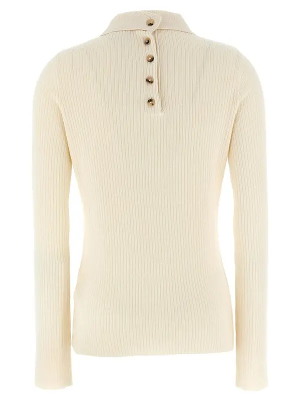 COURREGES Ribbed Cotton And Wool Blend Polo Shirt - White