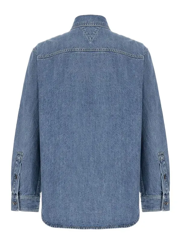 Bottega Veneta Light Blue Oversized Shirt With Patch Pocket In Cotton Denim