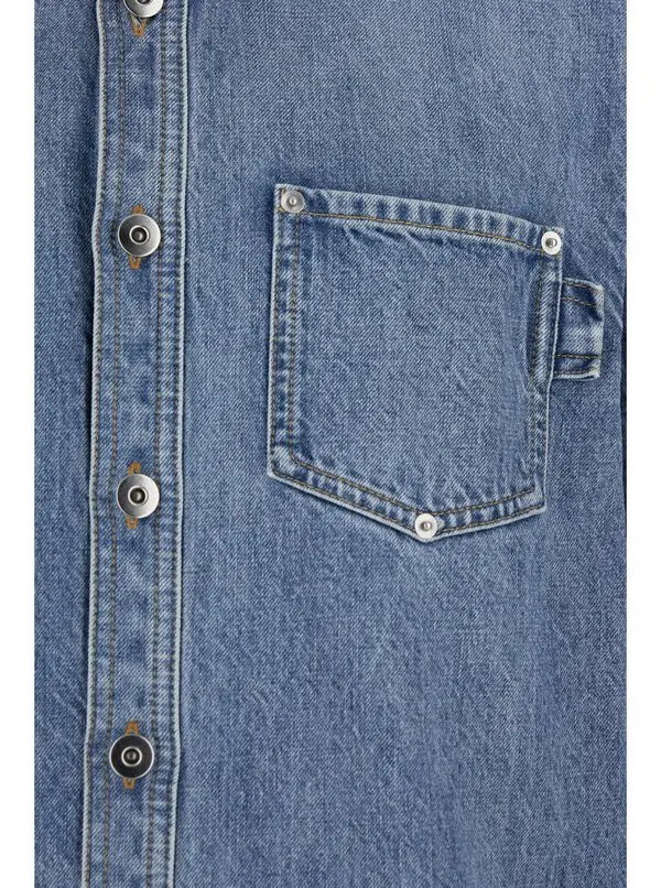 Bottega Veneta Light Blue Oversized Shirt With Patch Pocket In Cotton Denim
