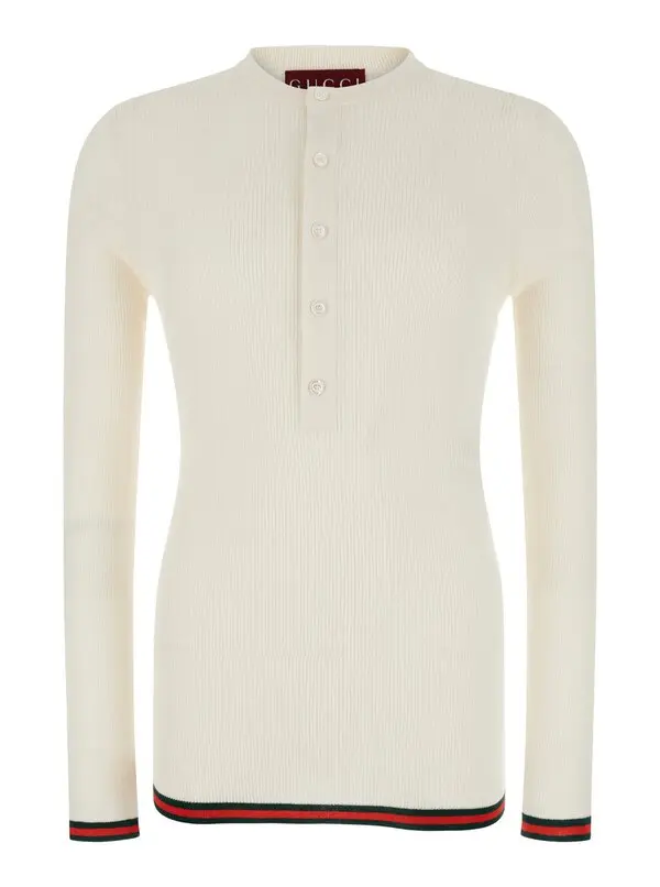 Gucci Ribbed Silk Long Sleeve Top With Web Detail