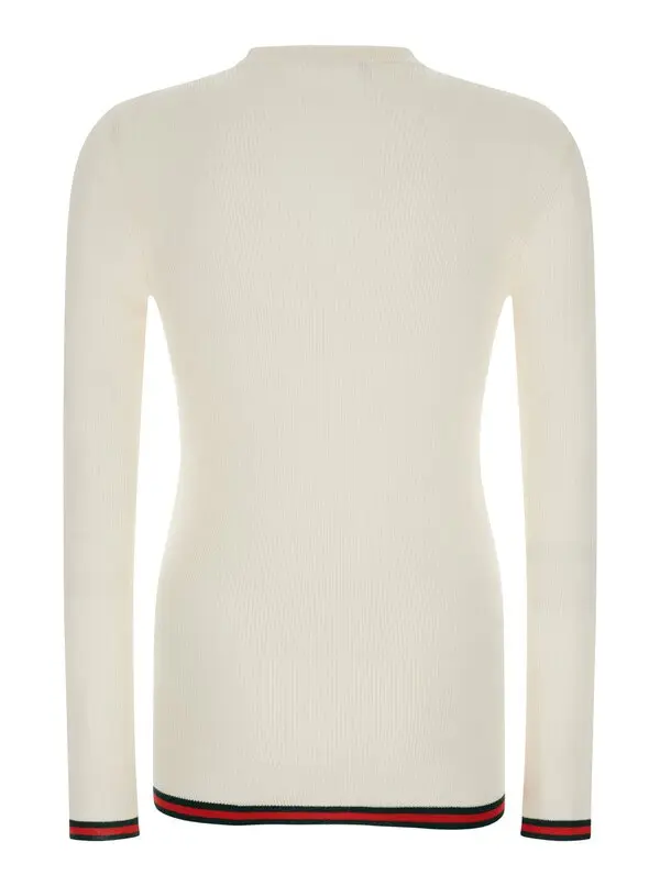 Gucci Ribbed Silk Long Sleeve Top With Web Detail