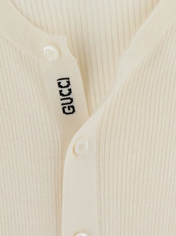 Gucci Ribbed Silk Long Sleeve Top With Web Detail
