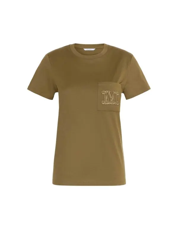 Max Mara Papaia Cotton T-shirt With Embroidered Logo Pocket - Green