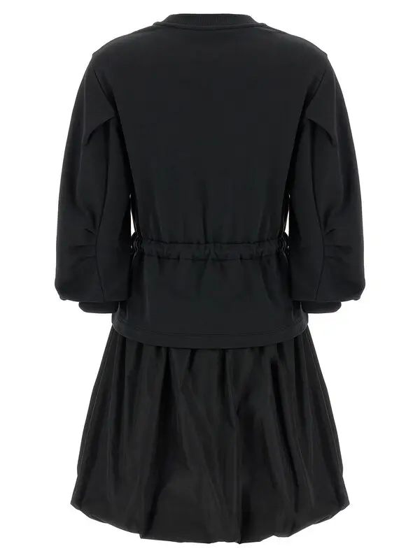 Moncler Two-material Dress With Drawstring Waist And Balloon Skirt