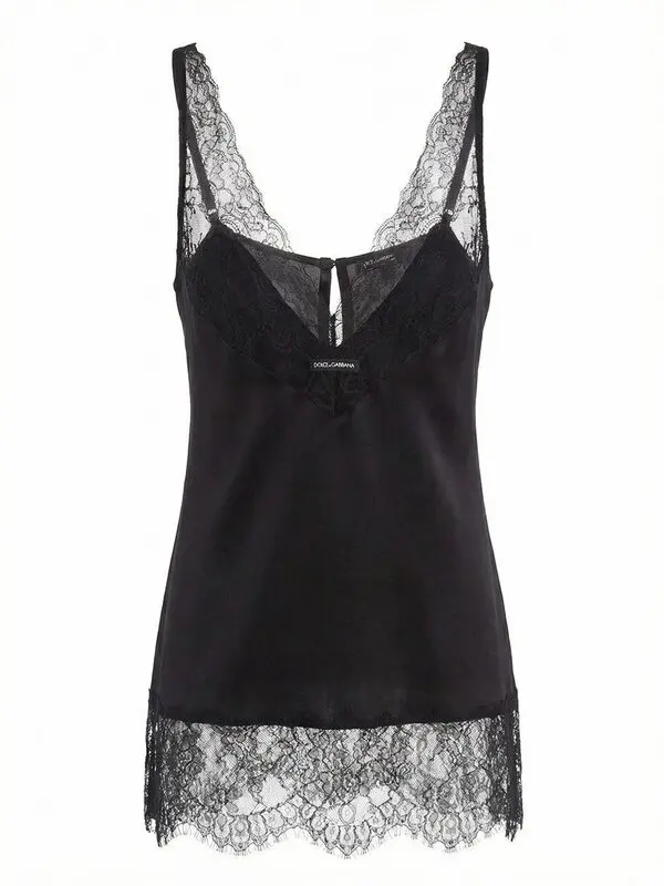 Dolce & Gabbana Silk Lace Trimmed Top