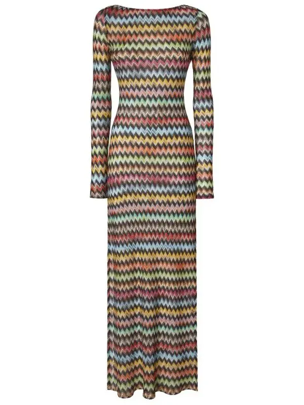 Missoni Long Cover-up Dress In Lamé Viscose With Micro Zig-zag Pattern - Multicolor