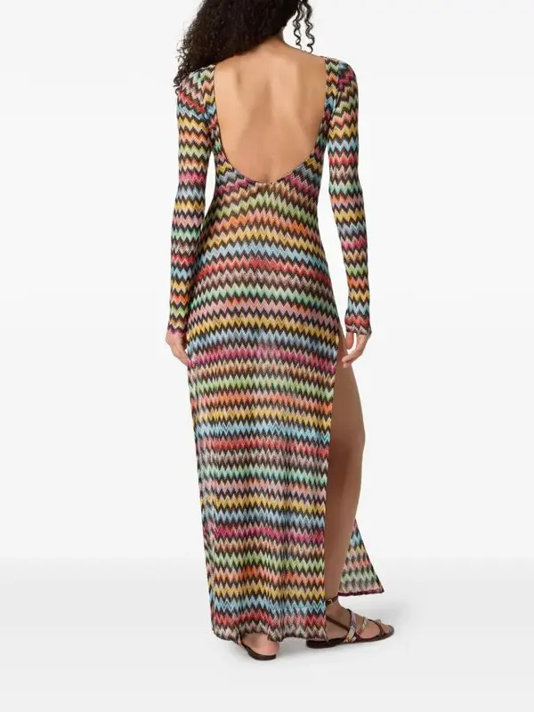 Missoni Long Cover-up Dress In Lamé Viscose With Micro Zig-zag Pattern - Multicolor