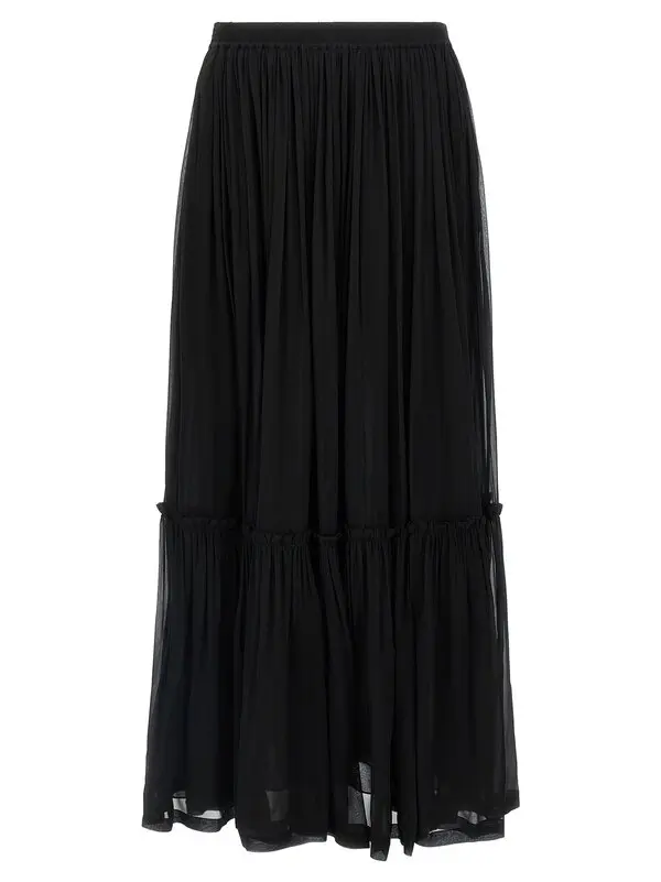 Saint Laurent Long Pleated Silk Skirt