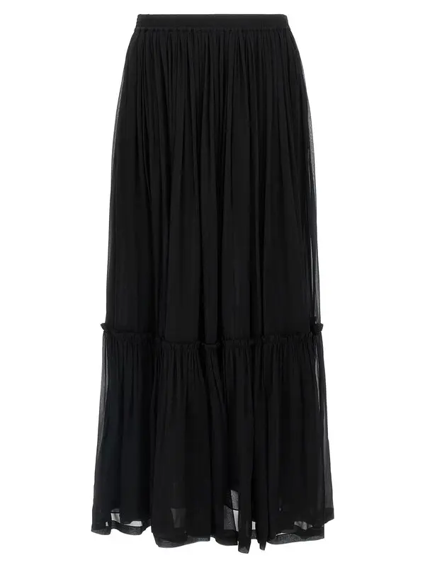 Saint Laurent Long Pleated Silk Skirt - Black