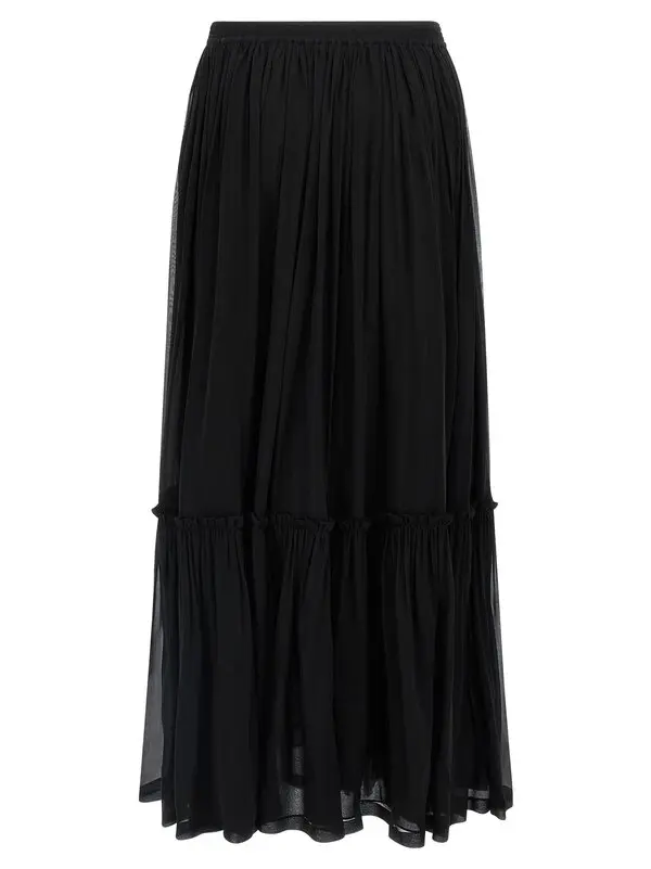 Saint Laurent Long Pleated Silk Skirt