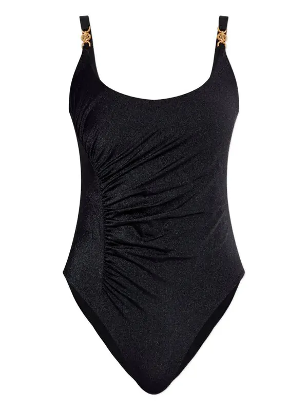 Versace La Medusa Ruched Swimsuit With Medallion Detail - Multicolor