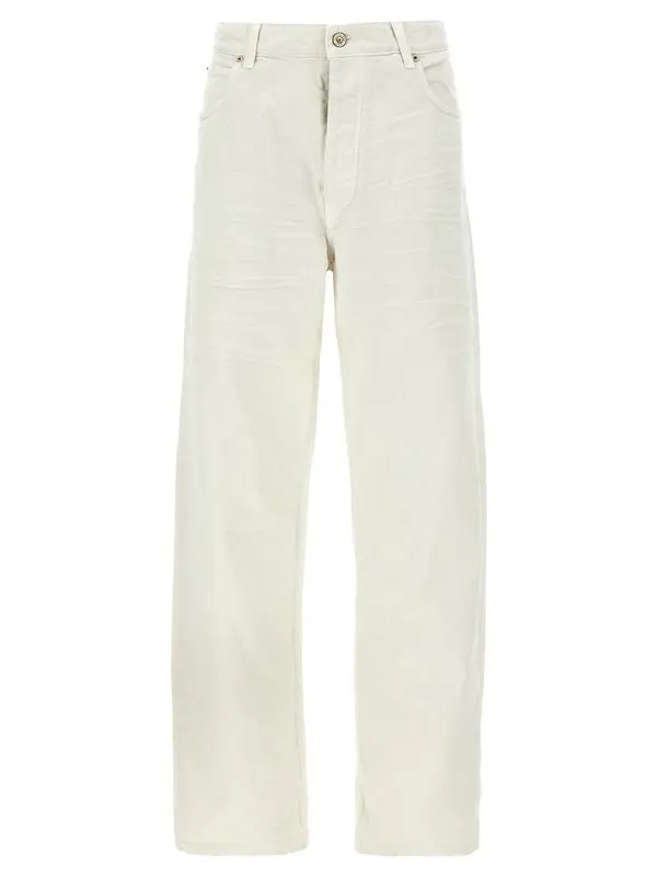 Balenciaga Wide Leg Vintage Wrinkled Cotton Denim Jeans - White