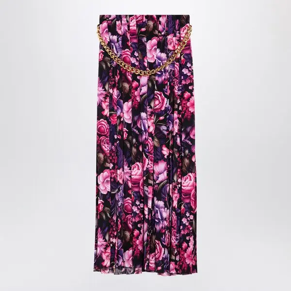 Balenciaga Pleated Floral Maxi Skirt With Chain Detail - Purple