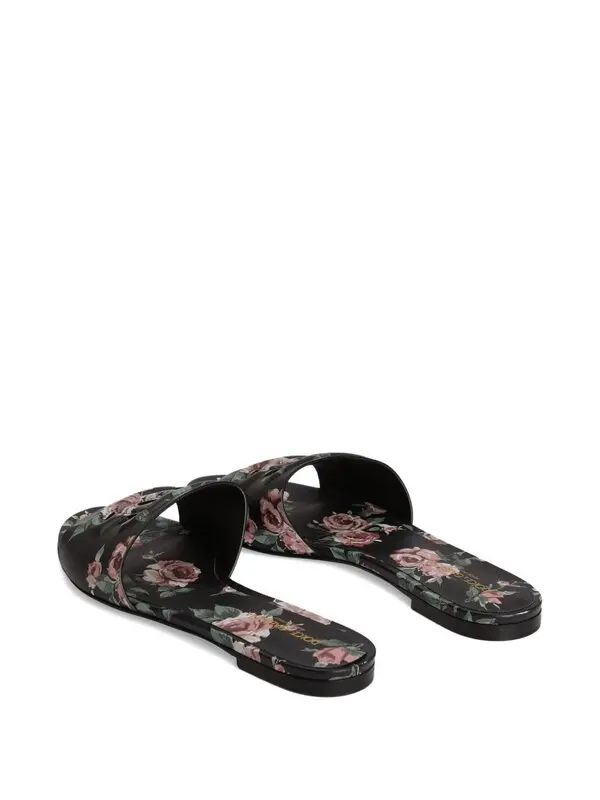 Dolce & Gabbana Dg Logo Floral Print Leather Flat Sandals - Multicolor