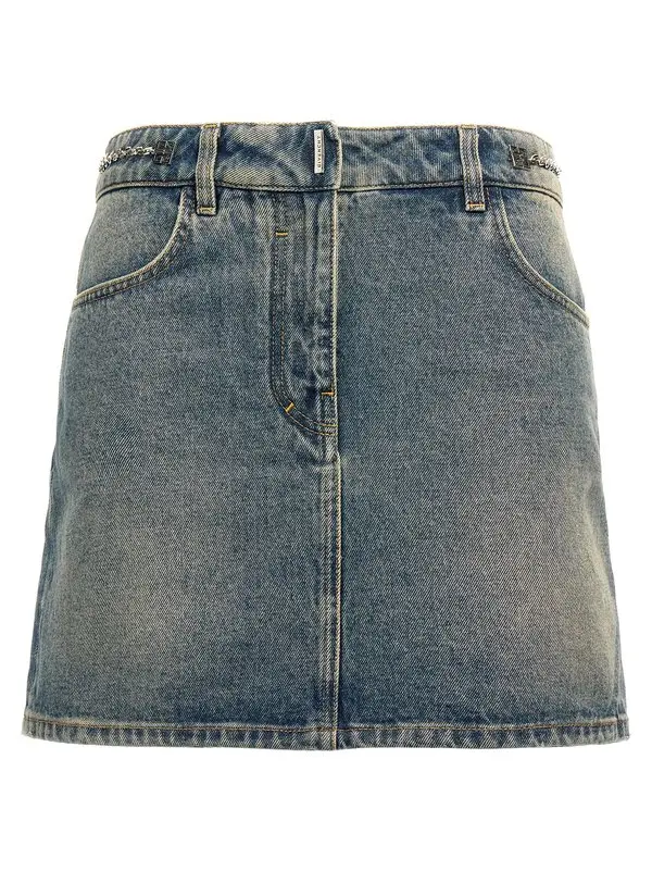 Givenchy Denim Mini Skirt With Chain Detail - Blue