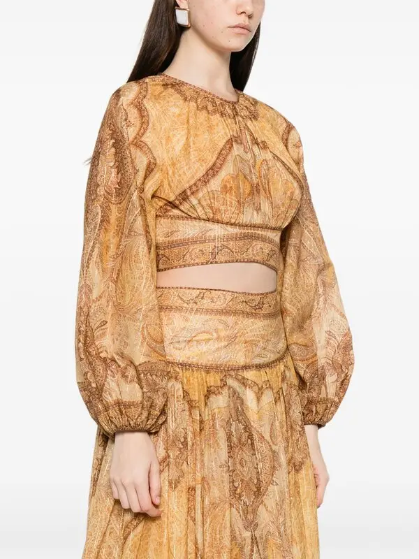 Zimmermann Paisley Print Balloon Sleeve Cropped Top - Multicolor