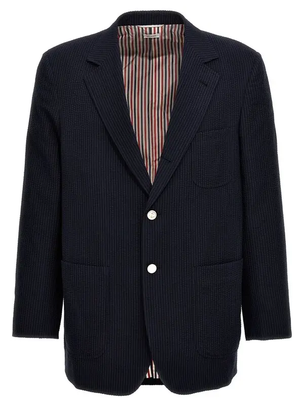 Thom Browne Single-breasted Seersucker Blazer - Blue