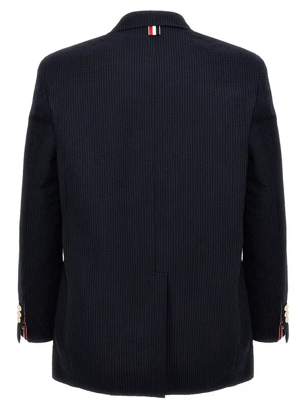 Thom Browne Single-breasted Seersucker Blazer - Blue