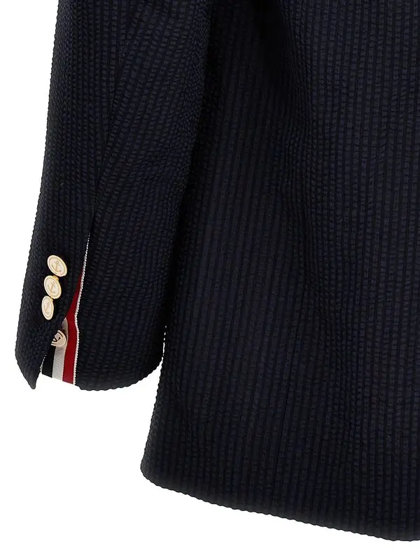 Thom Browne Single-breasted Seersucker Blazer - Blue