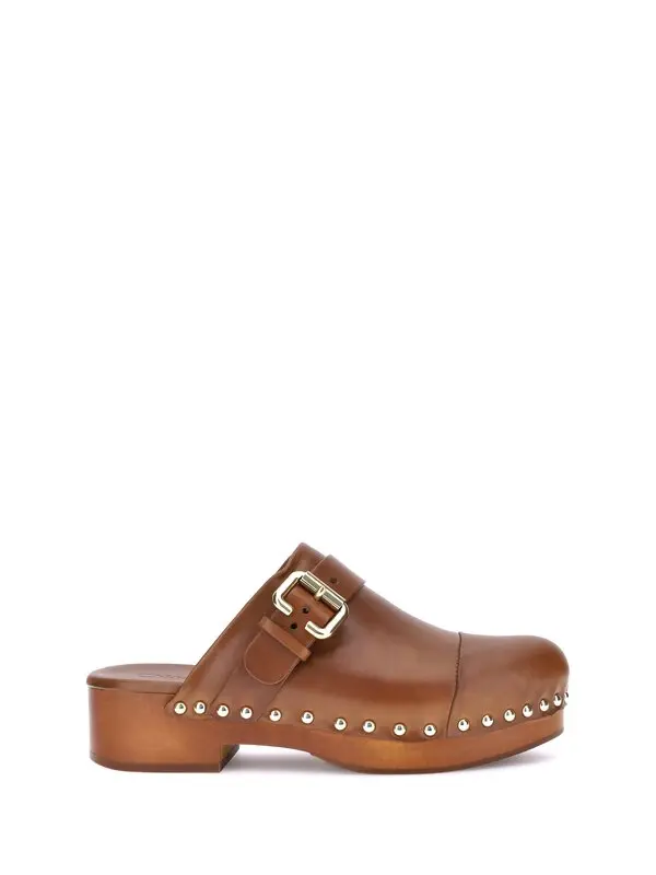 Chloé Jeannette" Leather Mules With Paddington Buckle - Brown