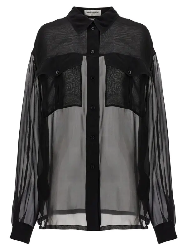 Saint Laurent Silk Muslin Shirt - Black