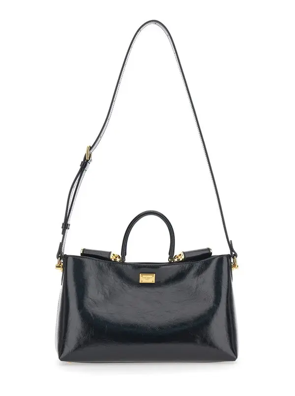 Dolce & Gabbana Leather Handbag With Adjustable Shoulder Strap And Logo Plate - Black