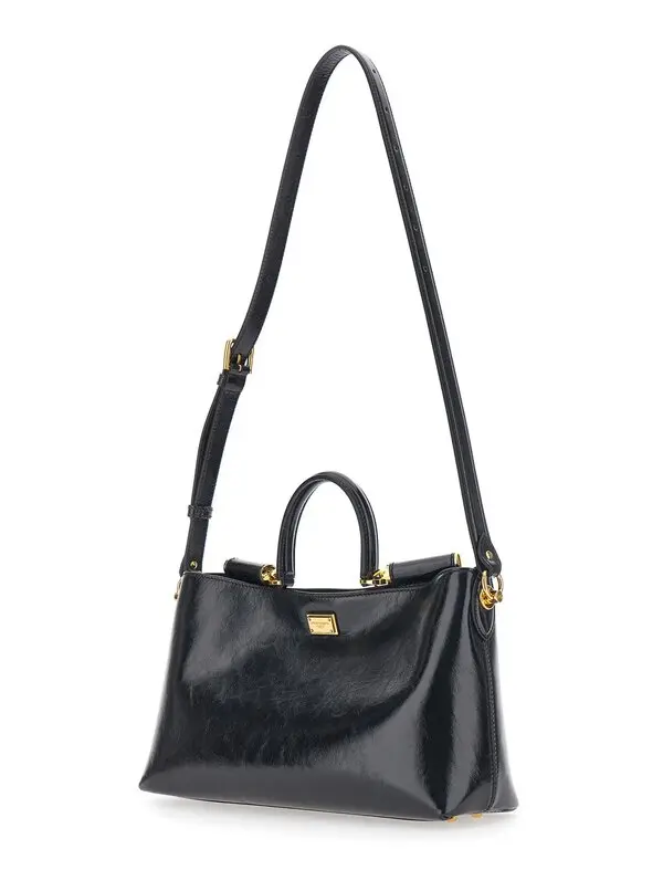 Dolce & Gabbana Leather Handbag With Adjustable Shoulder Strap And Logo Plate