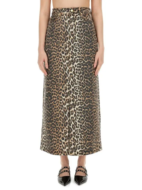GANNI Leopard Print Maxi Skirt With Slit - Multicolor