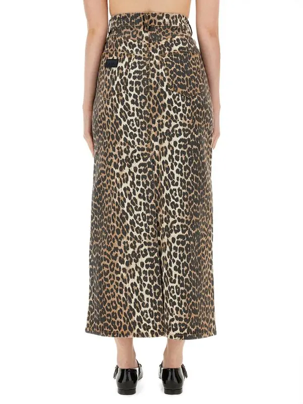 GANNI Leopard Print Maxi Skirt With Slit - Multicolor