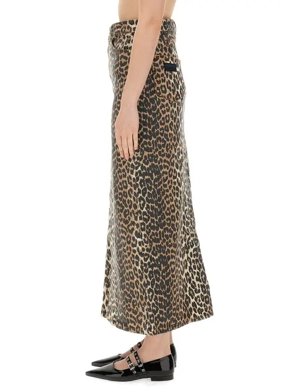 GANNI Leopard Print Maxi Skirt With Slit - Multicolor