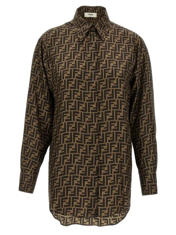 Fendi Ff Monogram Silk Twill Shirt - Brown