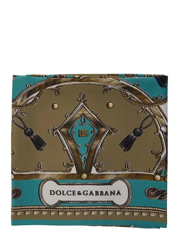 Dolce & Gabbana Silk Scarf With All-over Print And Logo Lettering On The Front For - Green