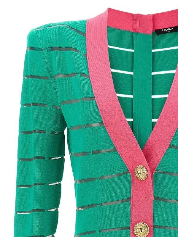Balmain Two-tone Knit Dress With Mesh Inserts