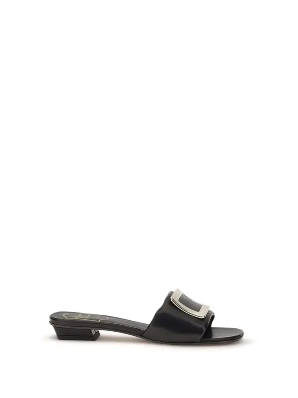 ROGER VIVIER Leather Slide Sandals With Viv' Choc Buckle - Black