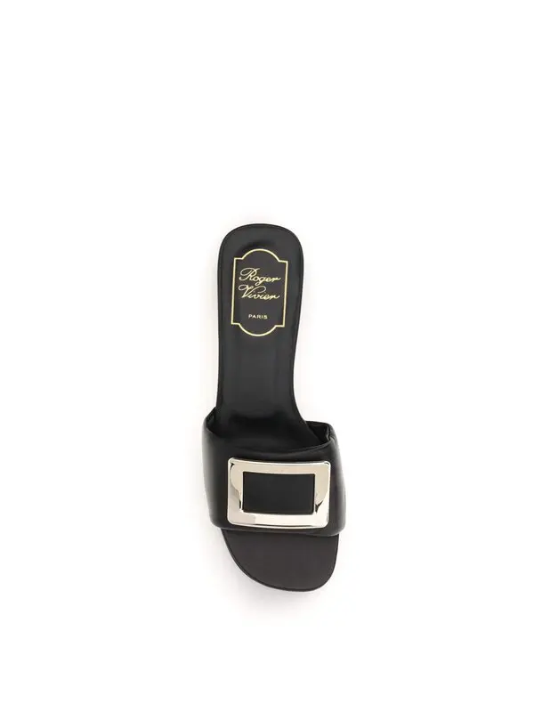 ROGER VIVIER Leather Slide Sandals With Viv' Choc Buckle - Black