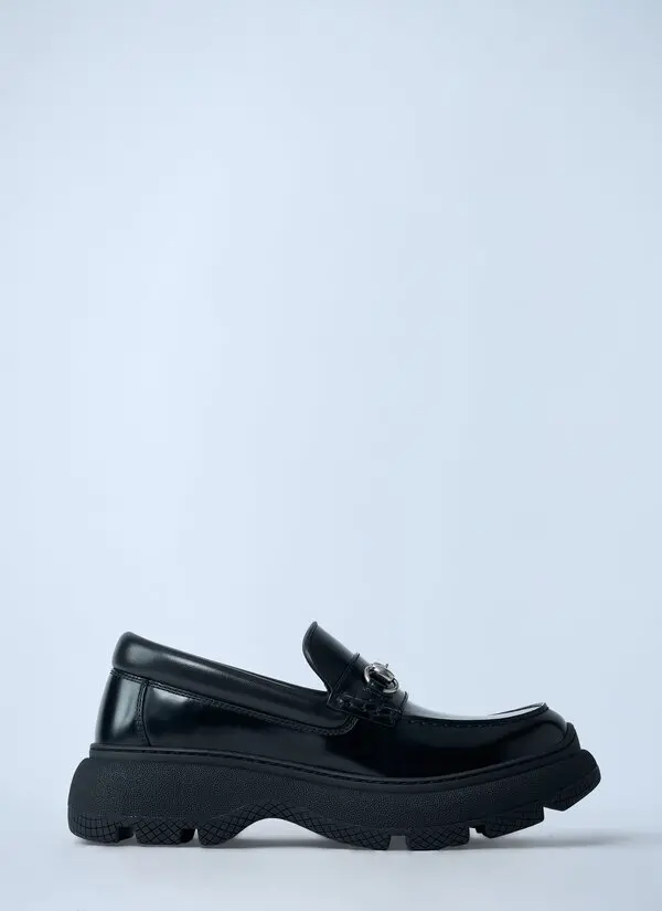 Gucci Leather Platform Loafers With Horsebit Detail