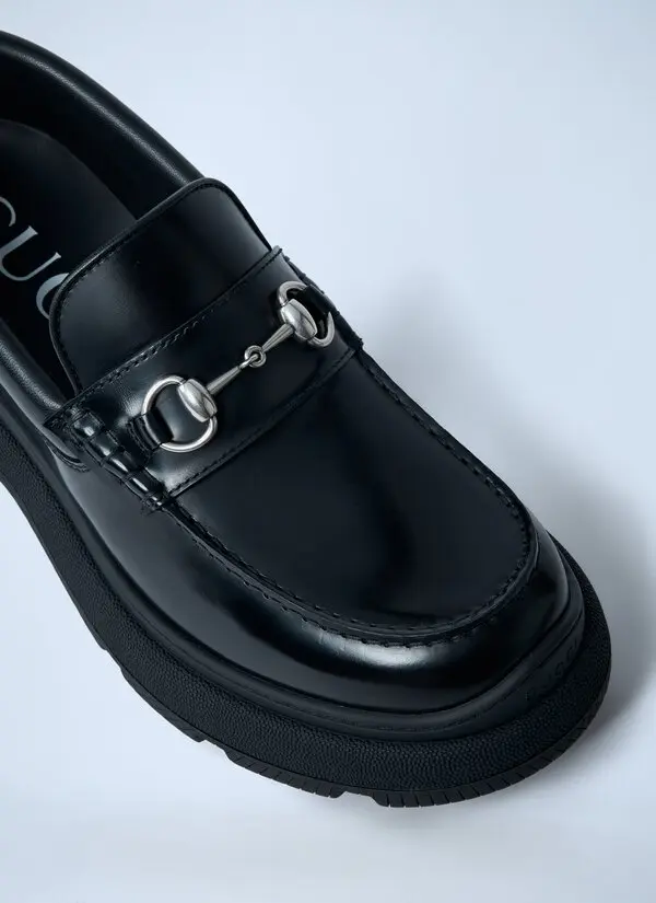 Gucci Leather Platform Loafers With Horsebit Detail