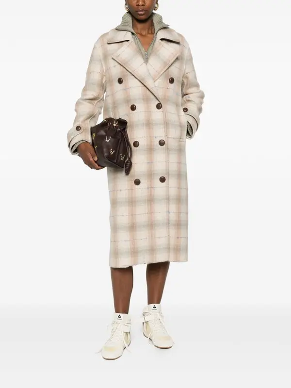 Loewe Wool And Cashmere Double-breasted Coat With Check Pattern