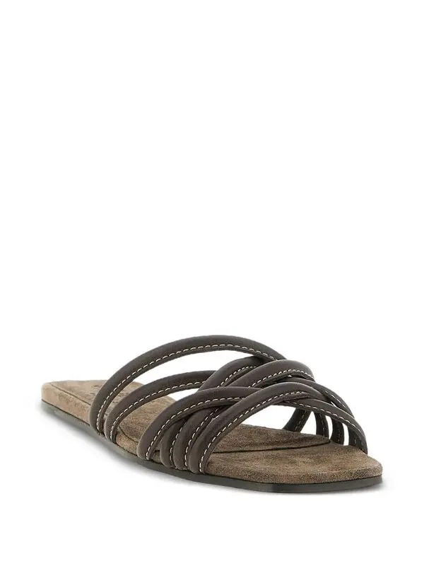 Brunello Cucinelli Leather Strappy Sandals With Contrasting Stitching - Brown