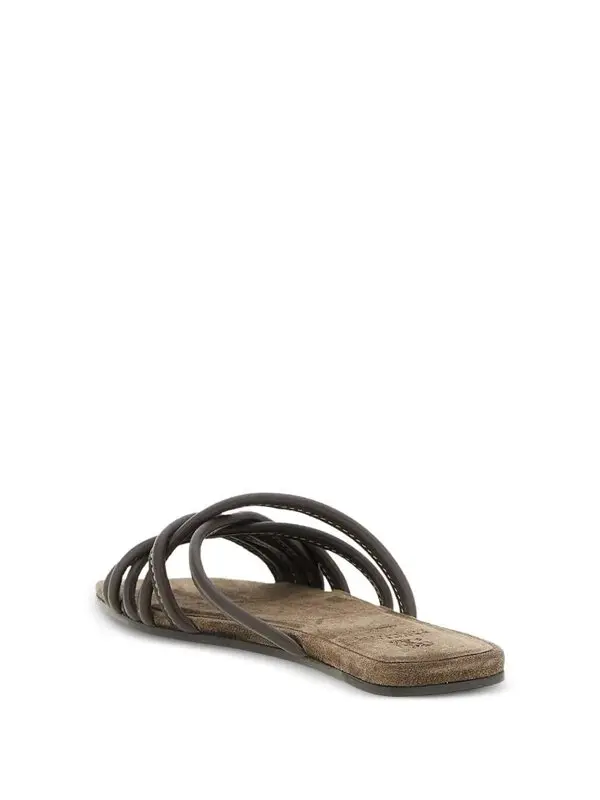 Brunello Cucinelli Leather Strappy Sandals With Contrasting Stitching - Brown