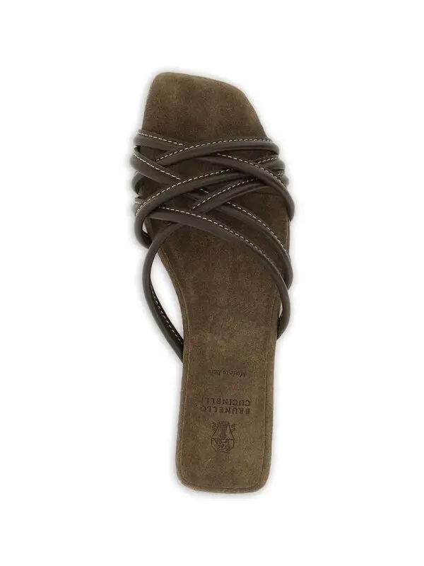 Brunello Cucinelli Leather Strappy Sandals With Contrasting Stitching - Brown
