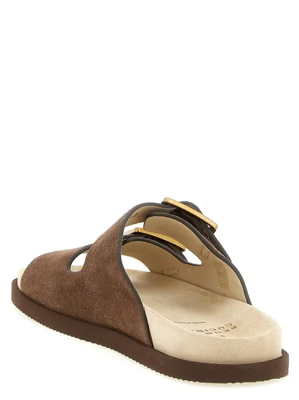 Brunello Cucinelli Suede Urban Slides With Adjustable Straps - Brown