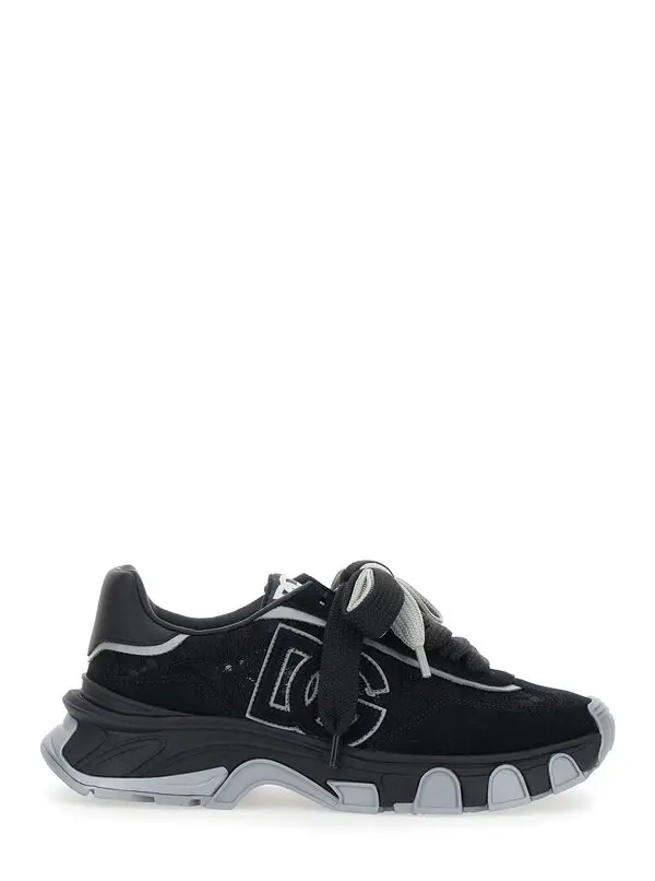 Dolce & Gabbana Black Suede Low Top Sneakers With Logo Detail - Multicolor