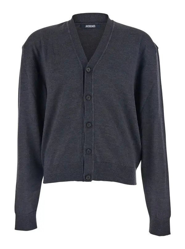 Jacquemus Cotton V-neck Cardigan With Back Logo - Multicolor
