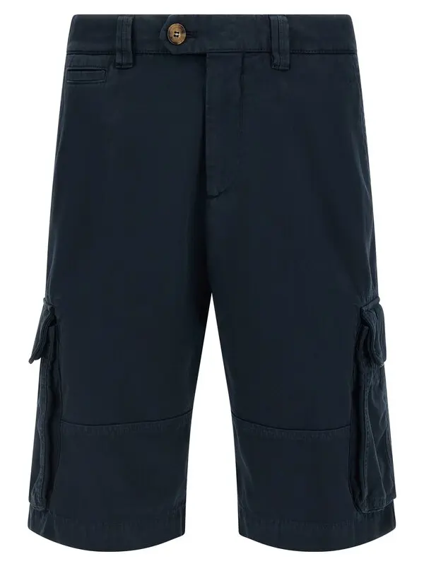 Brunello Cucinelli Garment-dyed Twisted Cotton Gabardine Cargo Bermuda Shorts - Blue