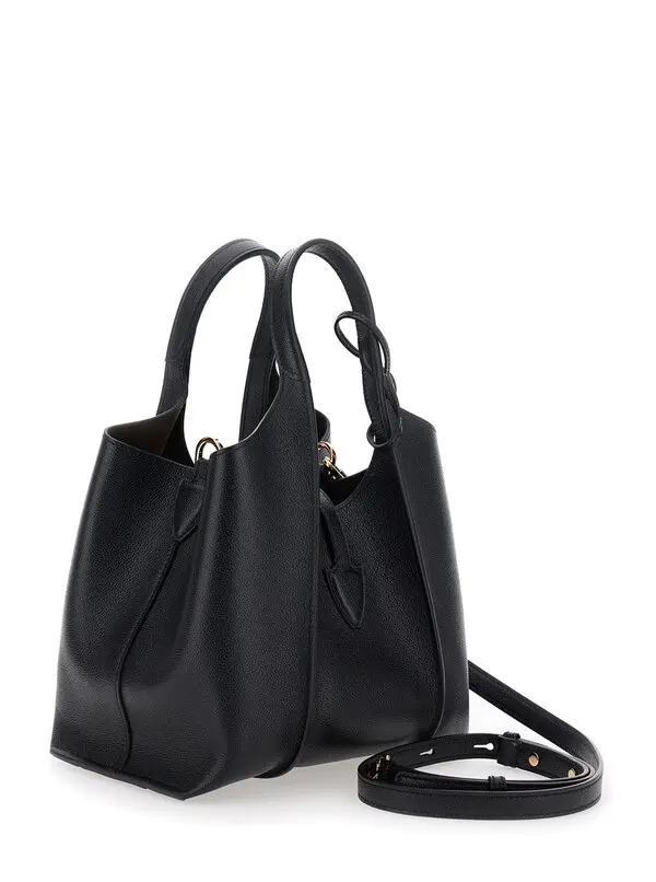 TOD'S Black Hammered Leather Logo Plate Tote Bag - Multicolor